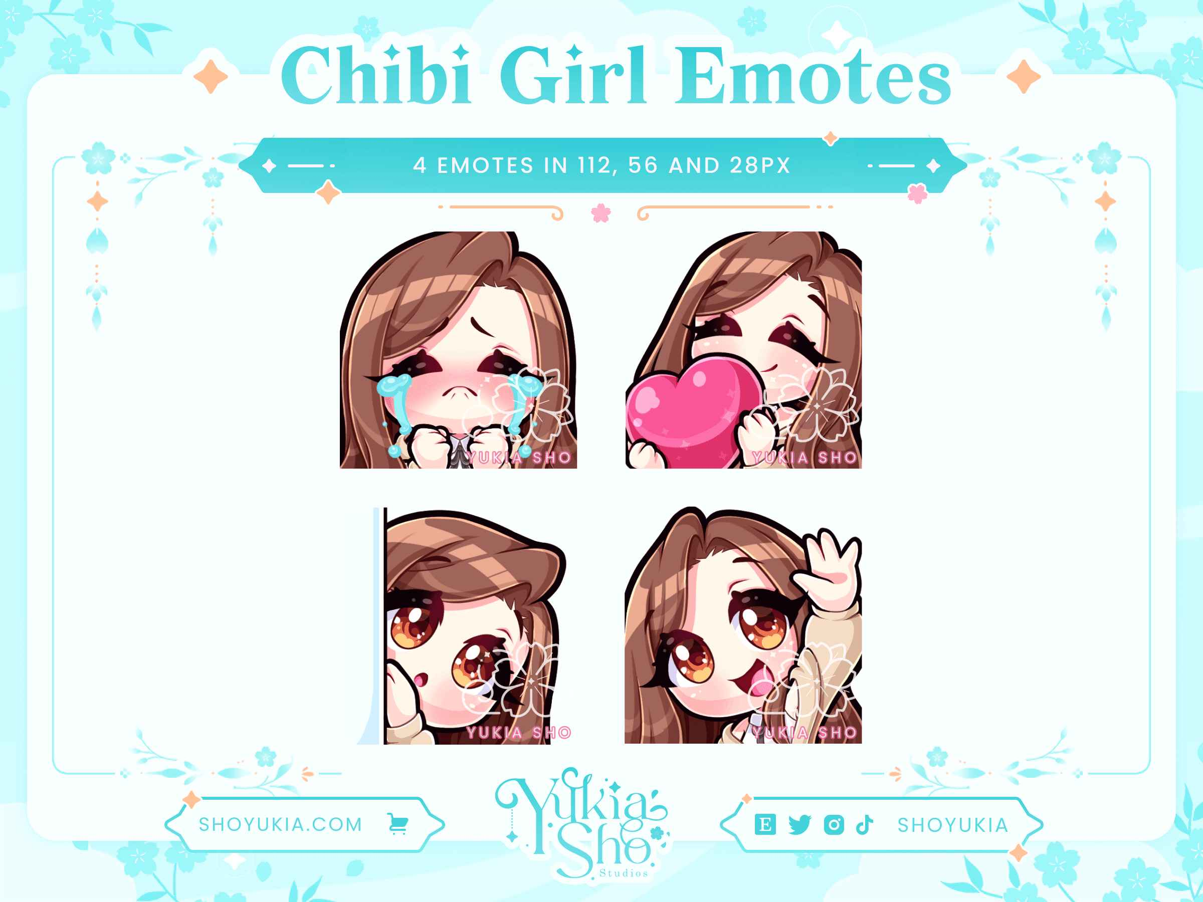 Brunette Hair Chibi Twitch Emotes (Set 1) – Yukia Sho Studios Ltd.